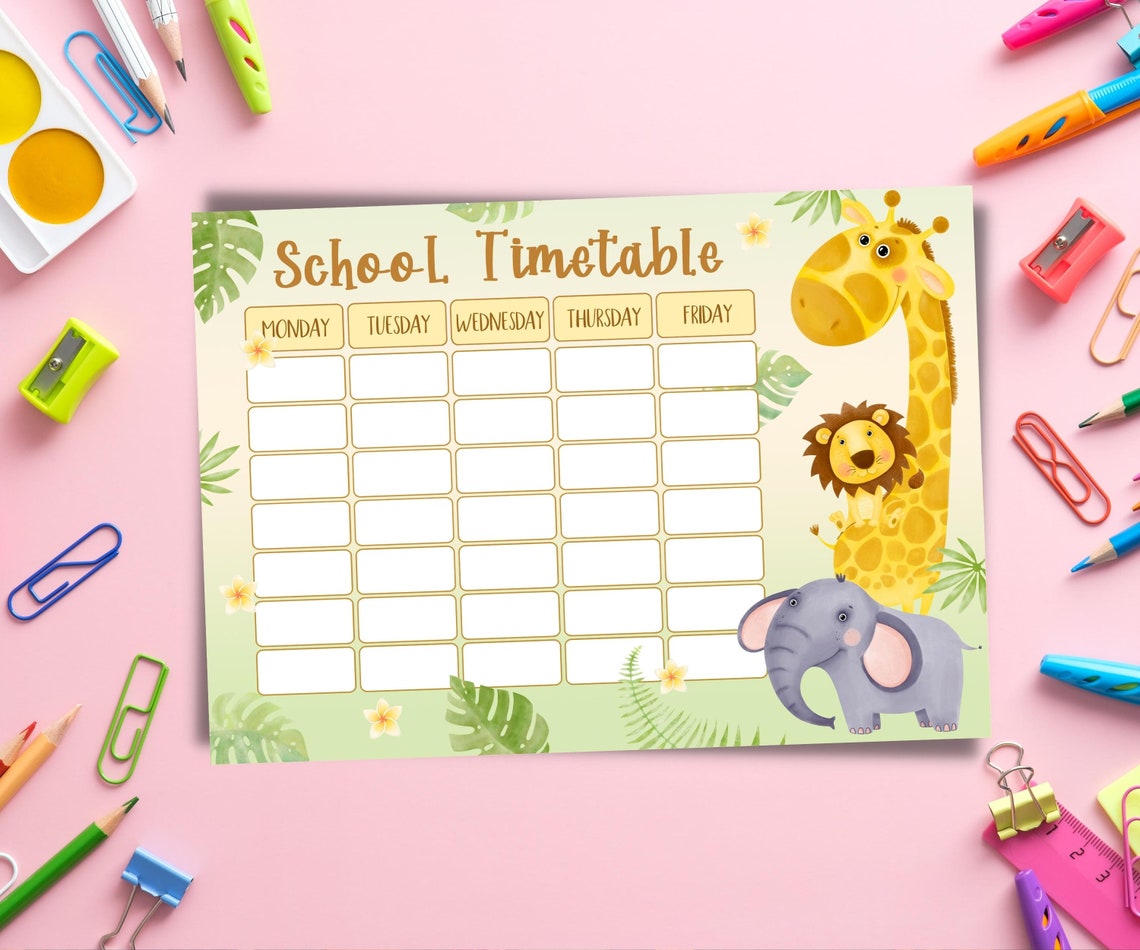 Safari Animals School Timetable Instant Download. Printable - Etsy