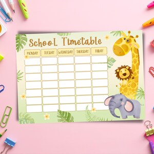 Safari Animals School Timetable Instant Download. Printable Back to ...