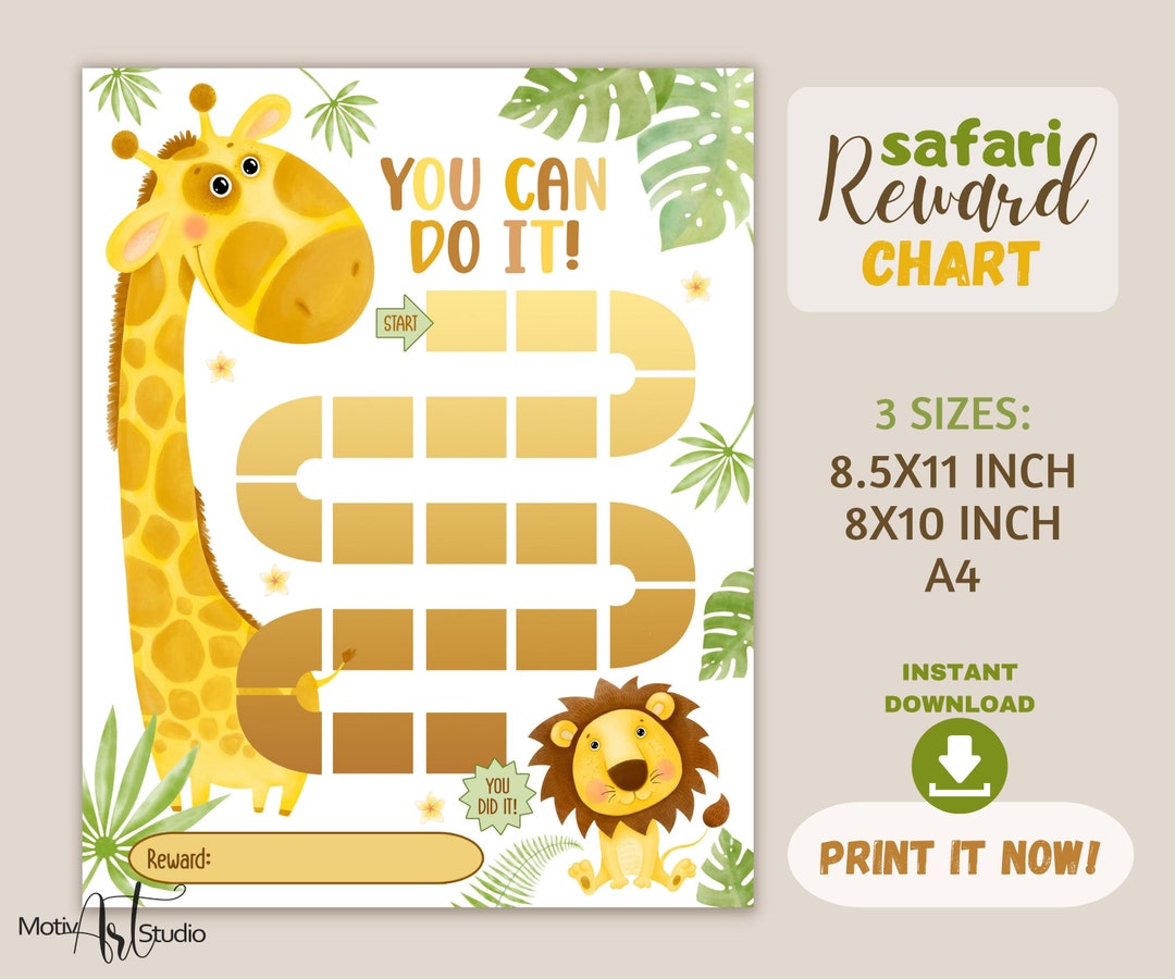Safari Kids Reward Chart Instant Download. Printable Chore Chart for ...