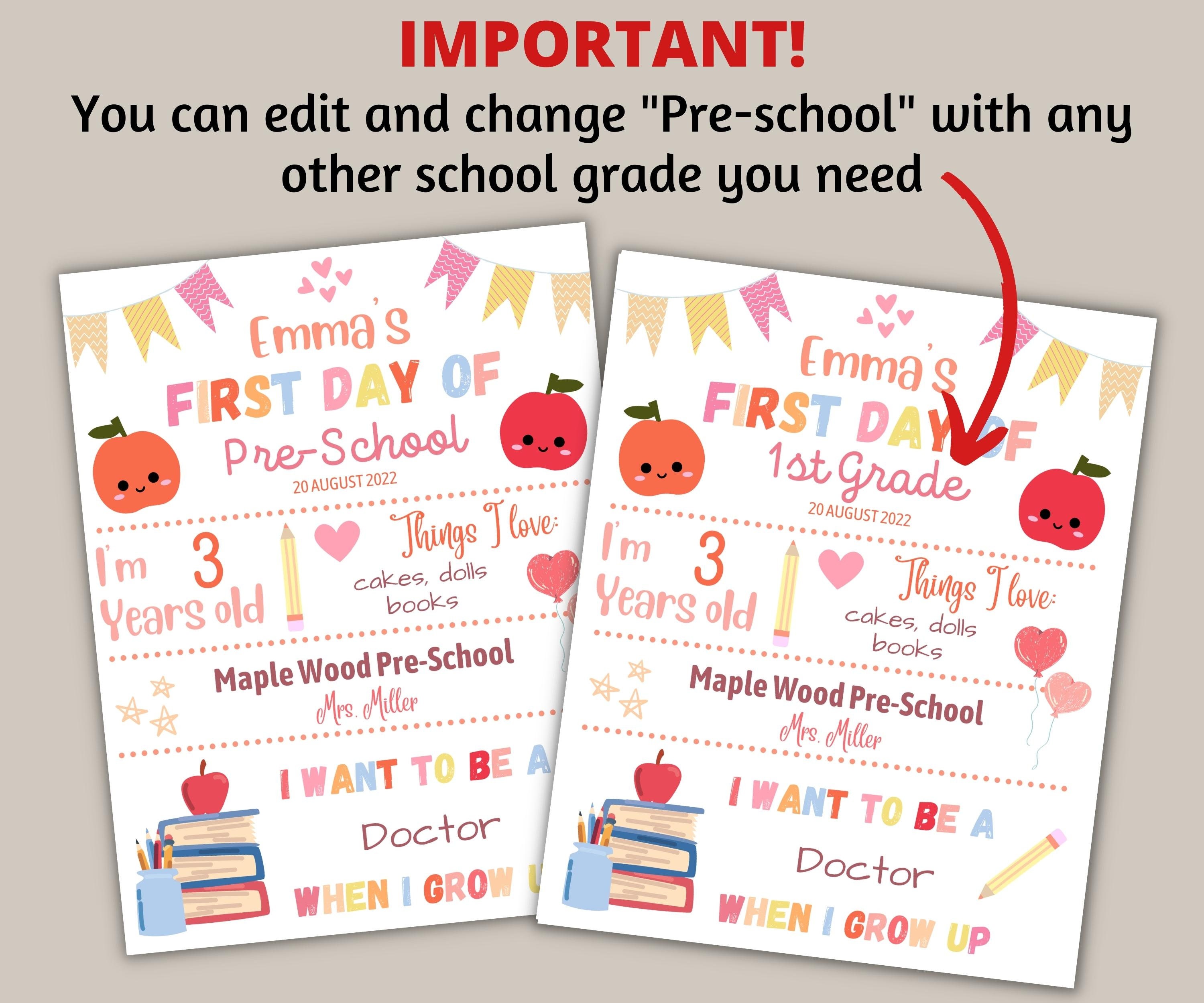 Editable First Day of School Template for Girls. Back to - Etsy Australia