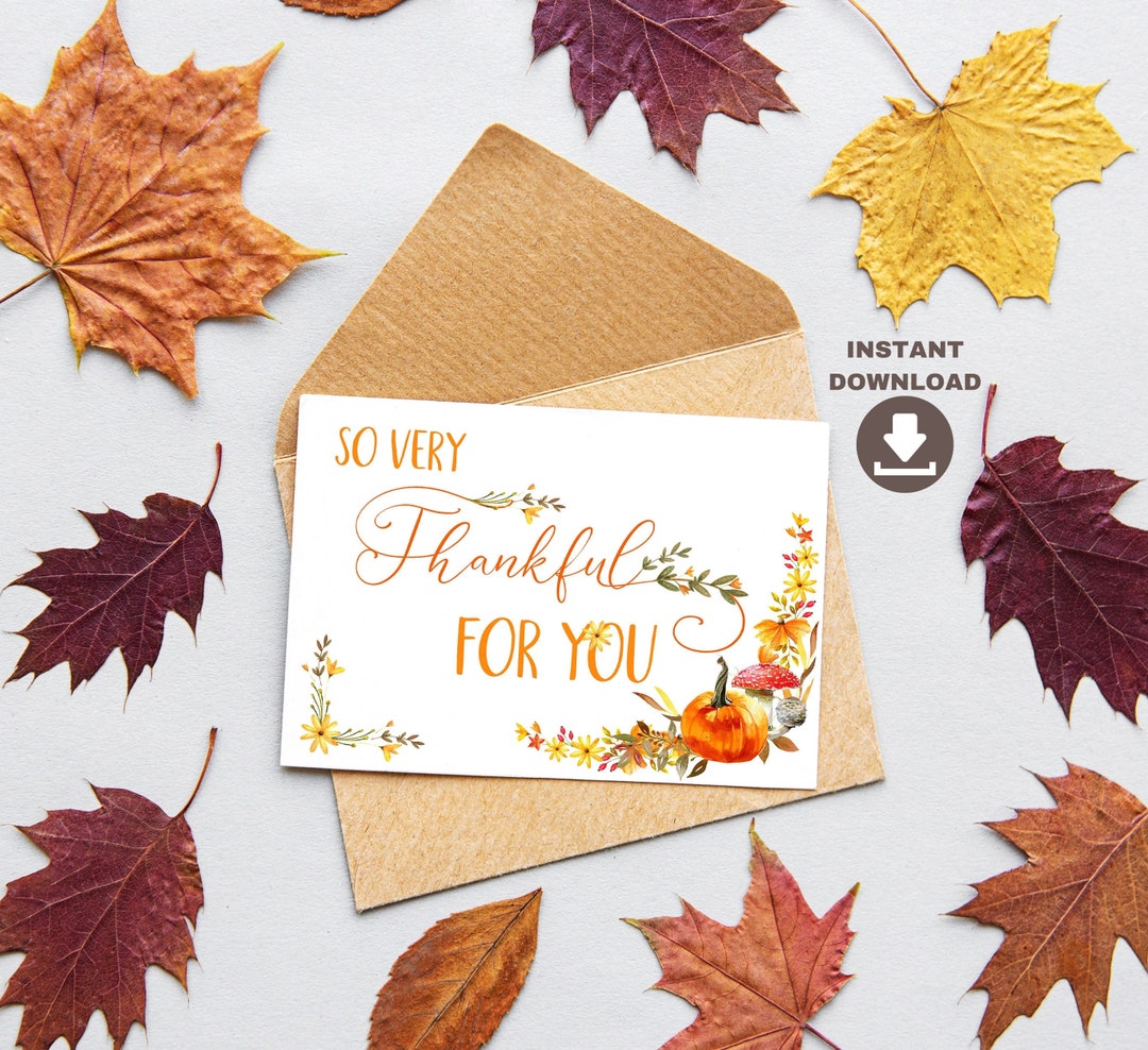 Printable Thankful for You Thanksgiving Card. Instant Digital Download ...