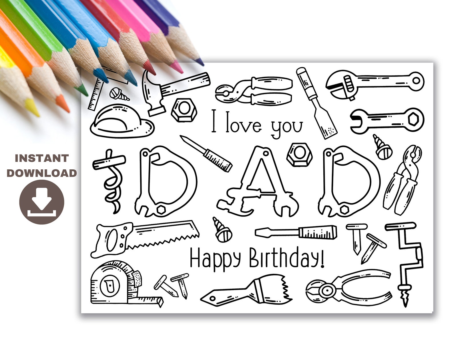 Printable Dad Birthday Coloring Card for Kids Instant - Etsy