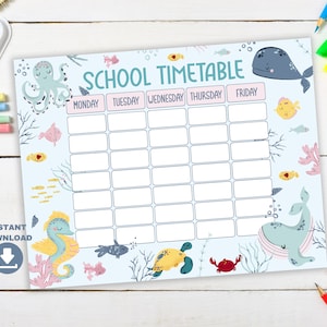 Ocean Theme School Timetable Instant Download. Printable Back to School ...