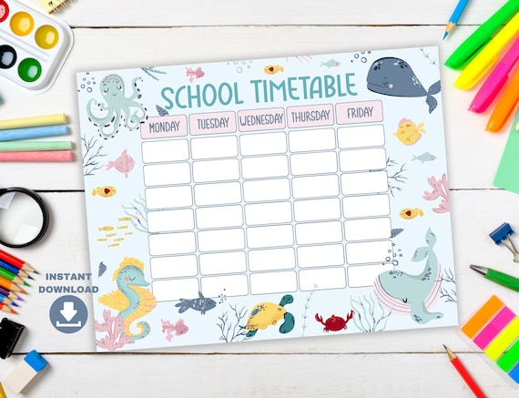 Ocean Theme School Timetable Instant Download. Printable Back - Etsy