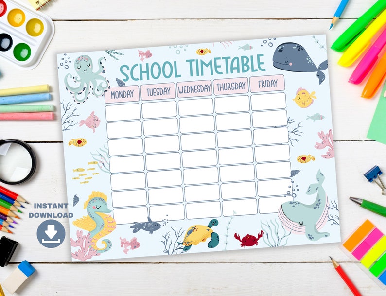 Ocean Theme School Timetable Instant Download. Printable Back - Etsy
