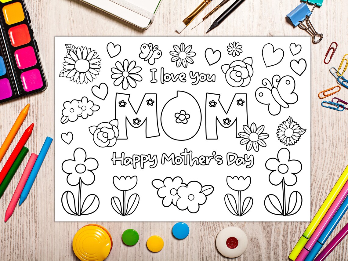 Printable Mothers Day Coloring Card. DIY Mothers Day Gift From - Etsy