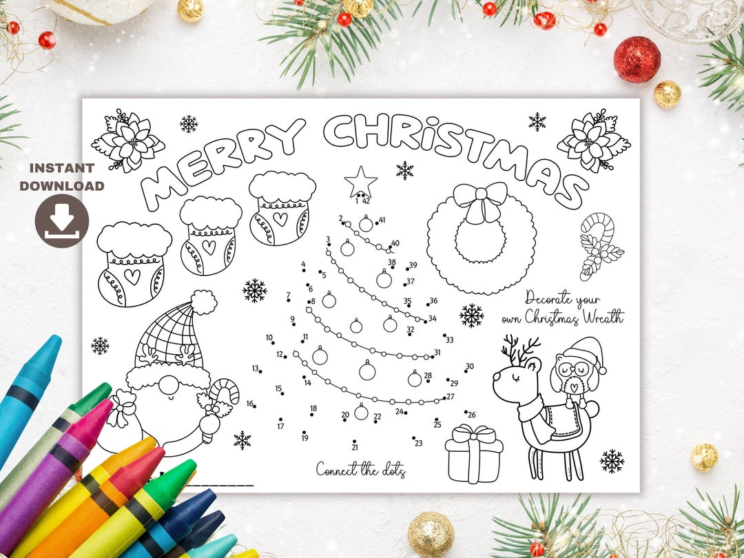 Kids Christmas Coloring Placemat. Christmas Printable Placemat for Kids ...