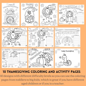 Kids Thanksgiving Printable Activity and Coloring Pages Pack of 10 ...