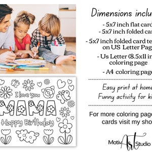 Printable Coloring Birthday Card for Mama. Cute Mom Birthday Card DIY ...