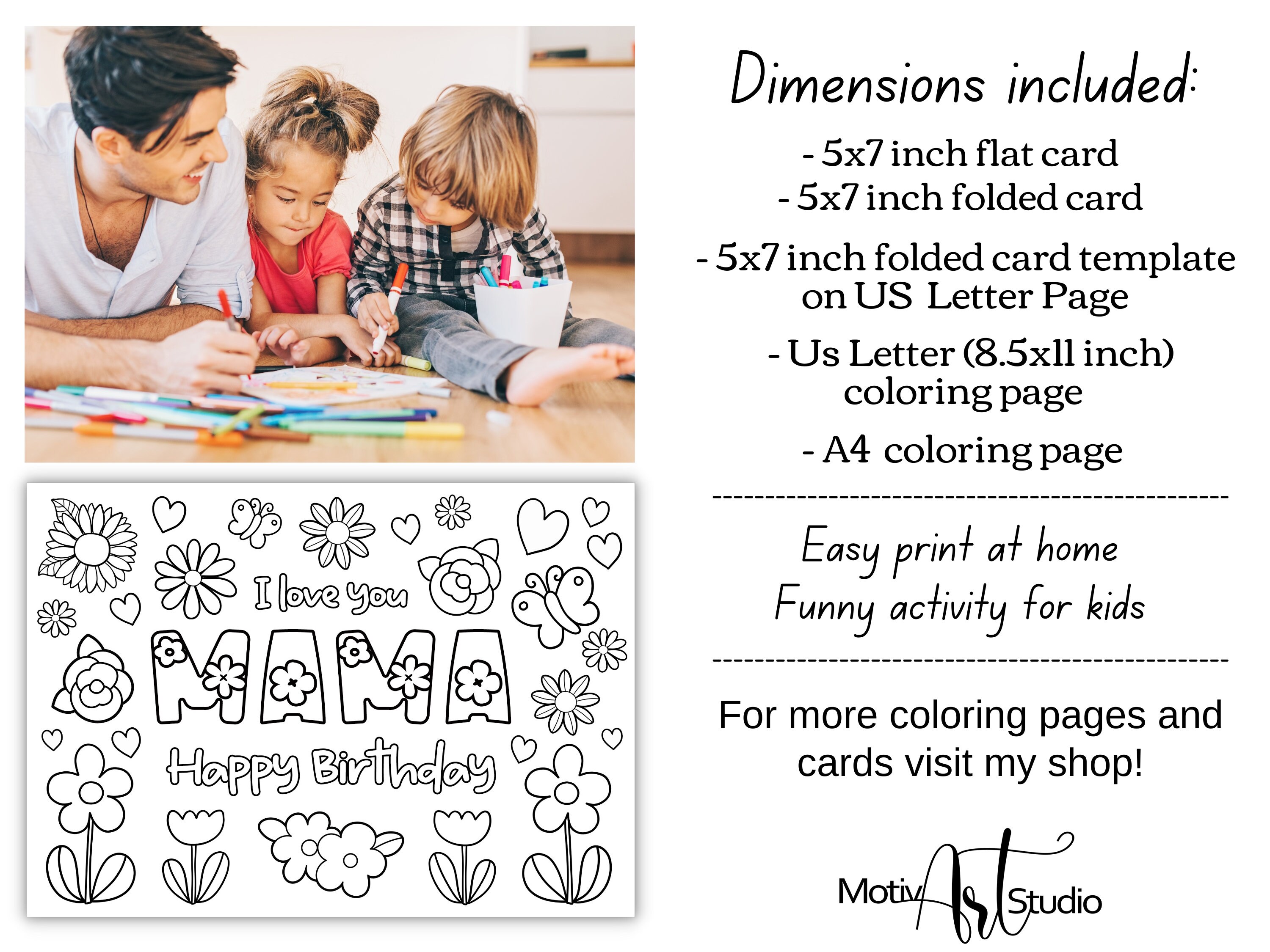 Printable Coloring Birthday Card for Mama. Cute Mom Birthday - Etsy