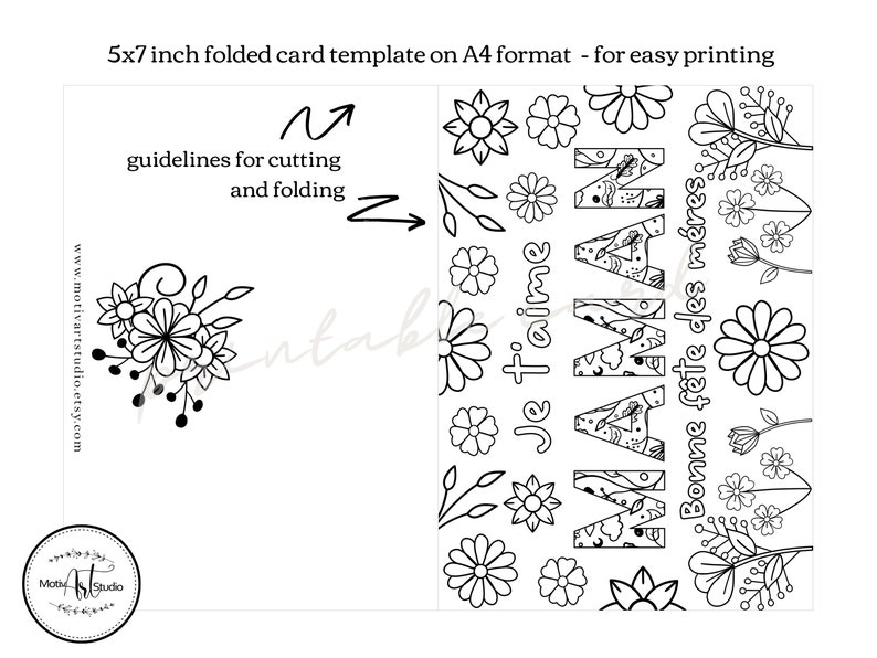 French Mothers Day Coloring Card for Kids. Carte Imprimable | Etsy