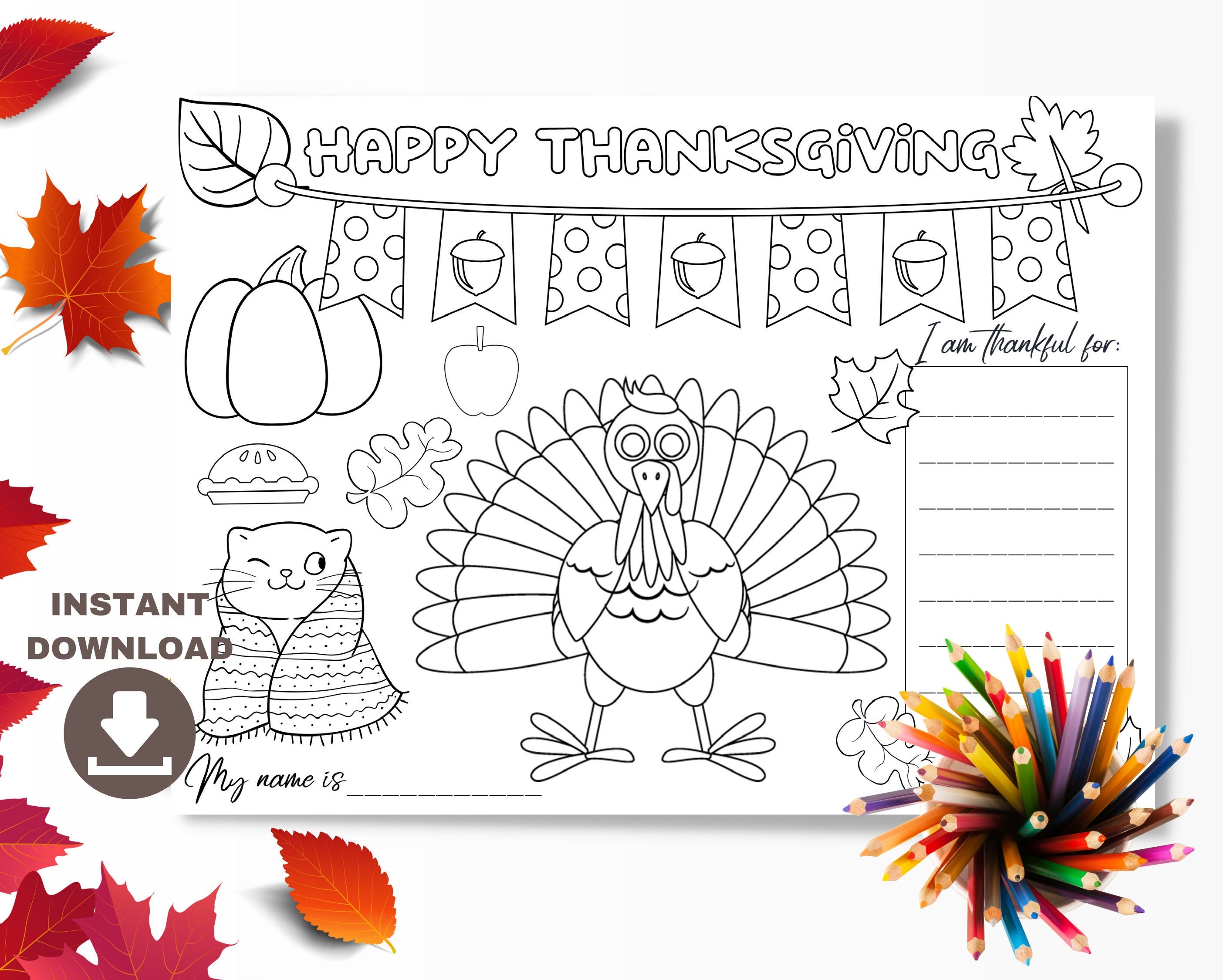 Printable Thanksgiving Placemat for Kids. Kids Coloring - Etsy