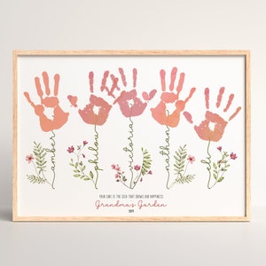 Grandma's Garden Handprint Art. Personalized Mothers Day Gift, Birthday ...