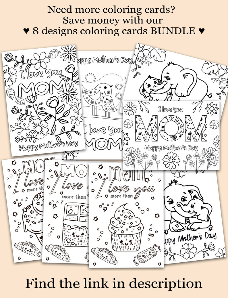 Printable Mothers Day Coloring Card for Kids. DIY Mothers Day | Etsy