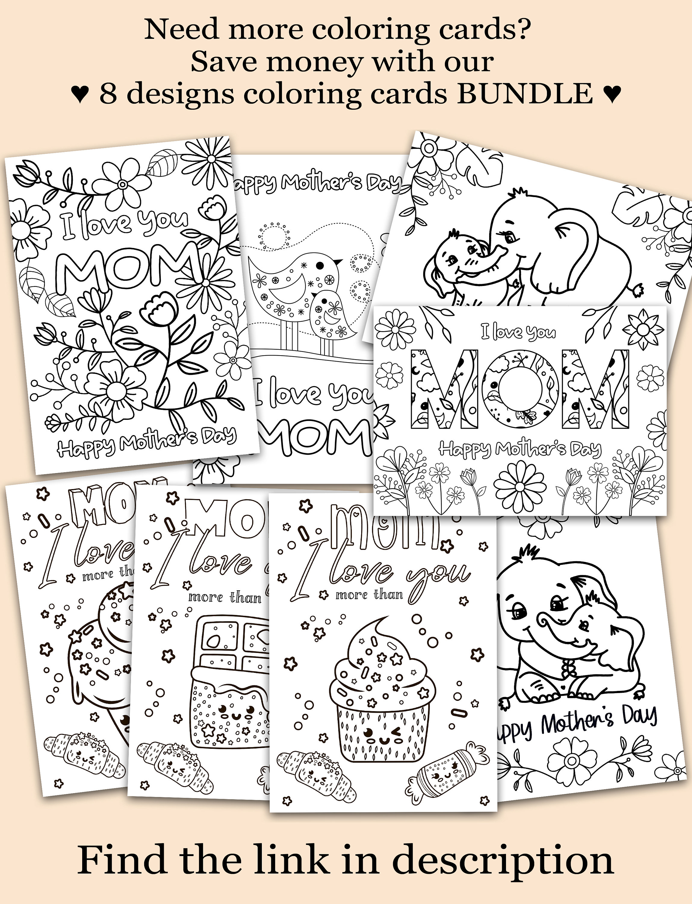 Printable Mothers Day Coloring Card for Kids. DIY Mothers Day Gift ...