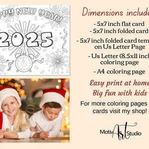 Printable Happy New Year 2025 Coloring Card for Kids. New Years Eve ...