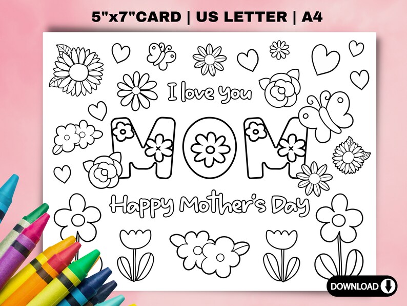 Mothers Day Coloring Card for Kids. Printable DIY Mothers Day - Etsy