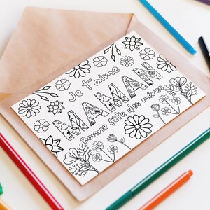 French Mothers Day Coloring Card for Kids. Carte Imprimable Bonne Fête ...