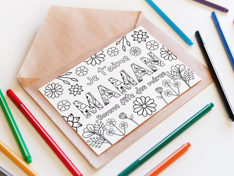 French Mothers Day Coloring Card for Kids. Carte Imprimable | Etsy