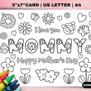 I Love You Mommy Mothers Day Coloring Card for Kids. Printable DIY ...