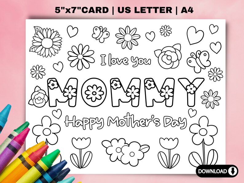 I Love You Mommy Mothers Day Coloring Card for Kids. Printable - Etsy