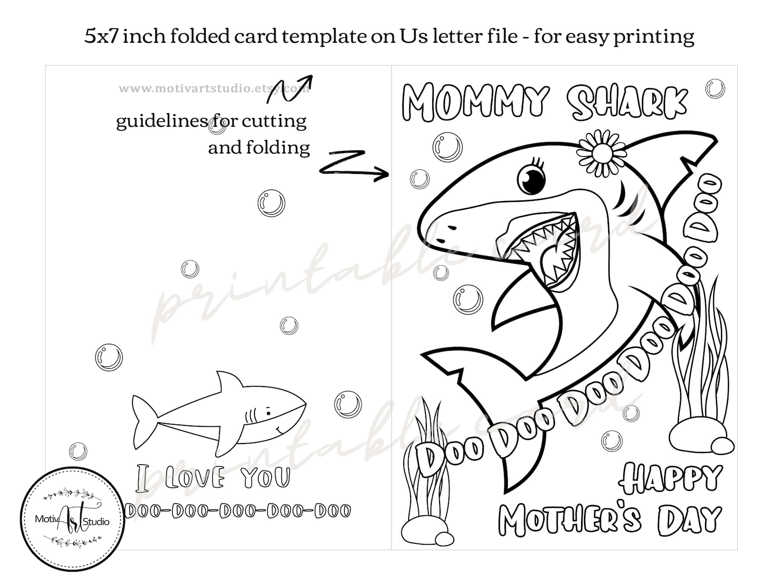 Mommy Shark Printable Mother's Day Coloring Card for Kids. - Etsy