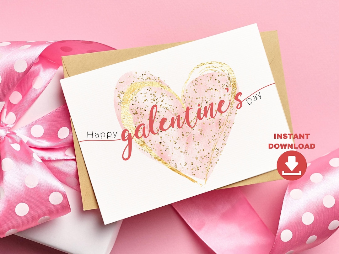 Printable Galentine's Day Card Digital Download. Pastel Pink and Gold ...