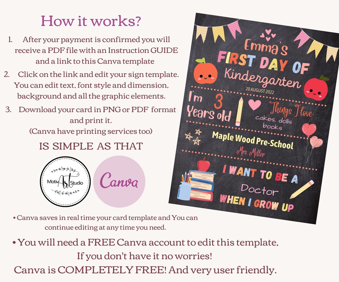 First Day of Preschool Editable Template for Girls. Back to - Etsy