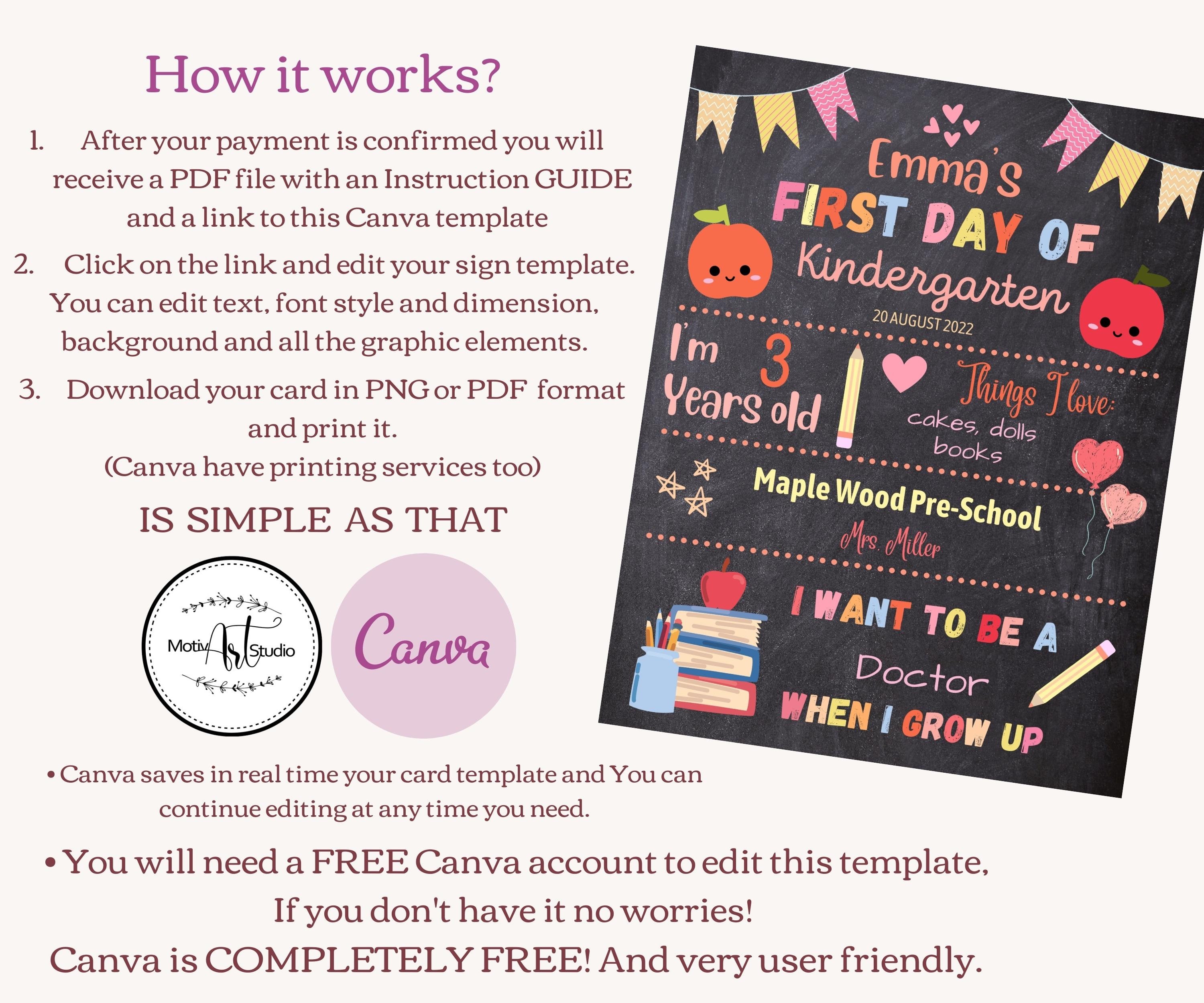 First Day of Preschool Editable Template for Girls. Back to - Etsy