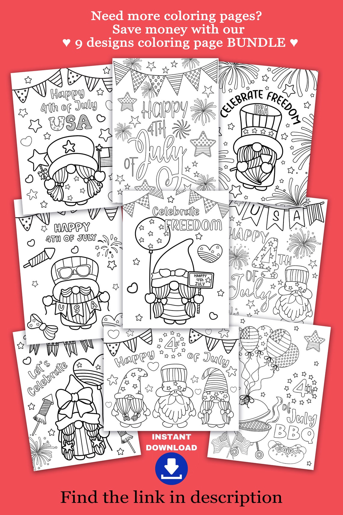 4th of July Gnomes Coloring Page and Coloring Card for Kids. | Etsy