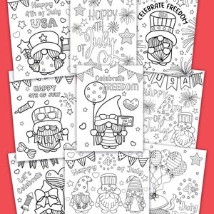 4th of July Gnomes Coloring Page and Coloring Card for Kids. Printable ...