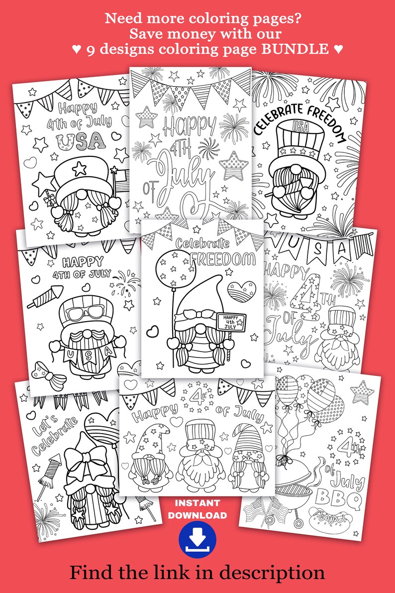 Printable 4th of July Gnome Coloring Card and Coloring Page - Etsy