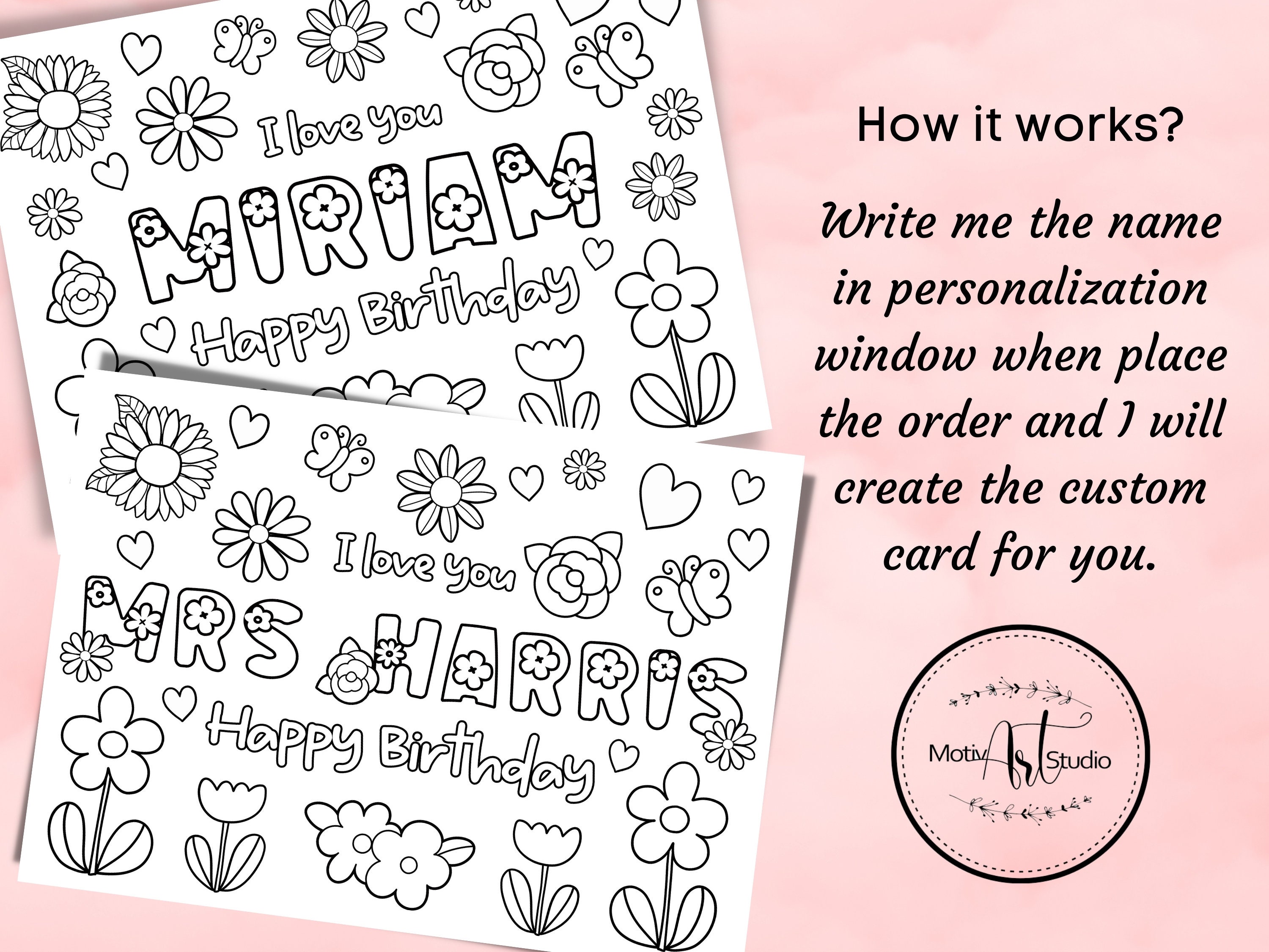 Custom Coloring Birthday Card for Kids. Personalized Birthday - Etsy Canada