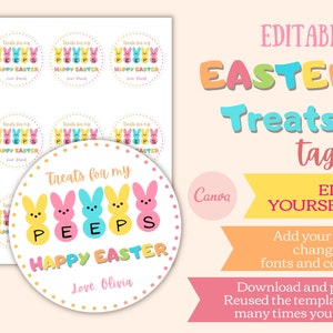 Editable Easter Treats Gift Tags Canva Template. Printable Circle ...