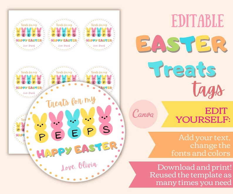 Editable Easter Treats Gift Tags Canva Template. Printable - Etsy