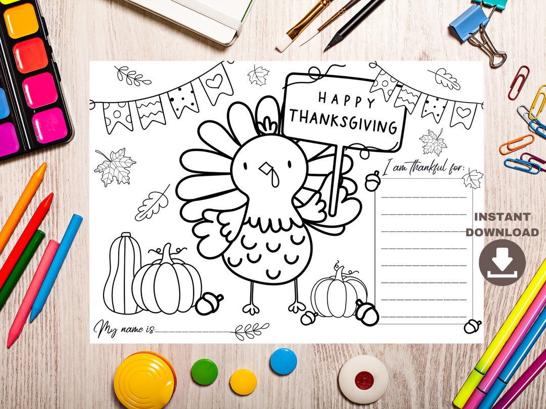 Thanksgiving Coloring Placemat for Kids. Printable Activity Placemat ...