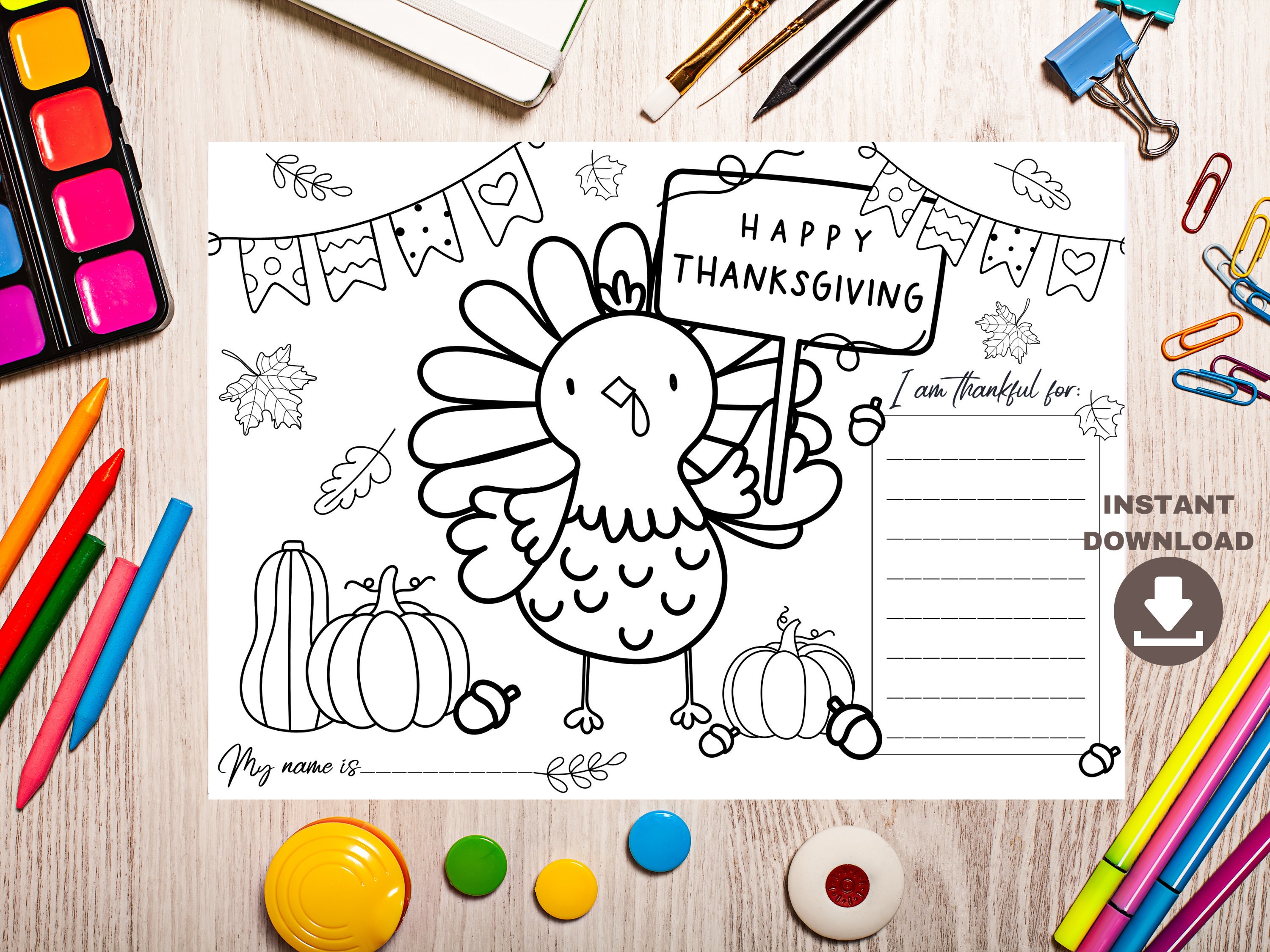 Kids Coloring Placemat for Thanksgiving Dinner. Printable Thanksgiving ...