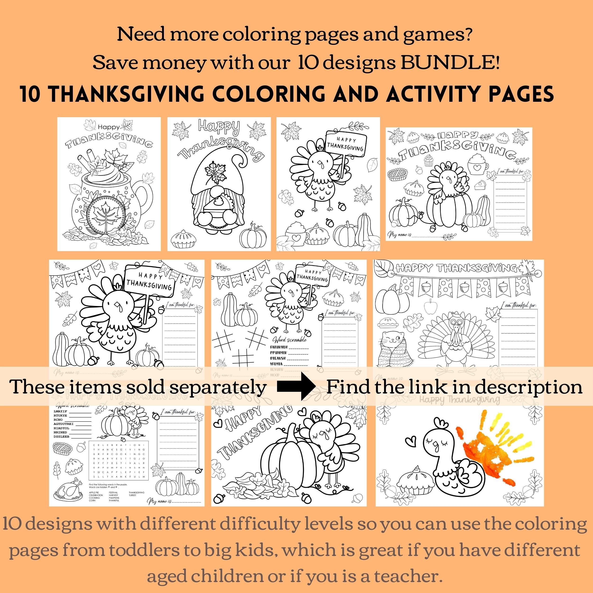 Thanksgiving Kids Coloring Placemats, Activity Pages (digital Download ...