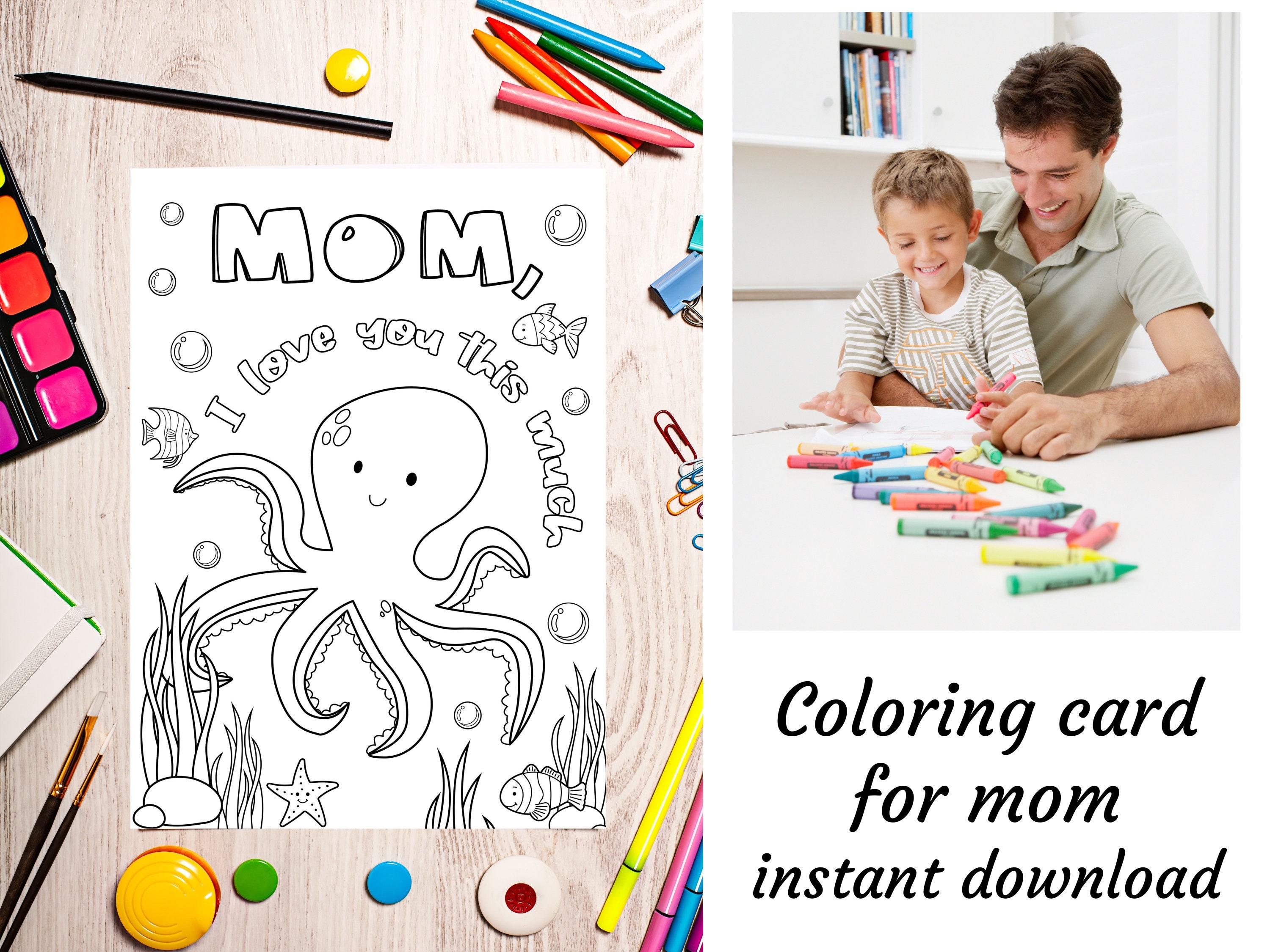 Mom Birthday Coloring Card for Kids. Printable Mother's - Etsy