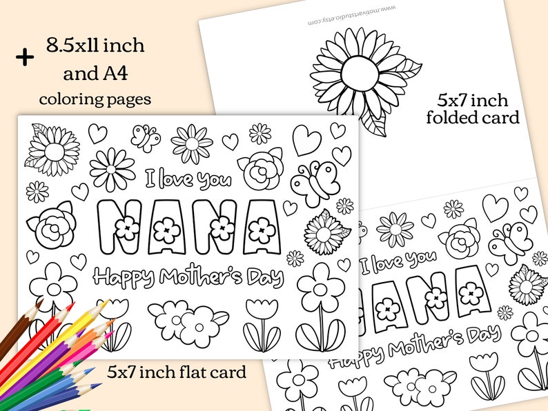 Nana Mothers Day Coloring Card, Gift From Grandkids. Mothers Day DIY ...