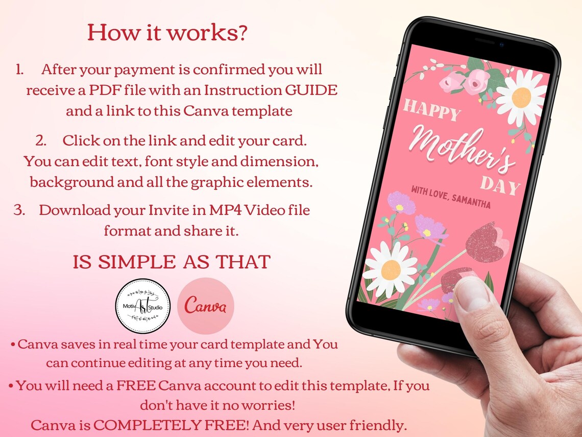 Editable Animated Mother's Day Card Template. Mothers Day - Etsy