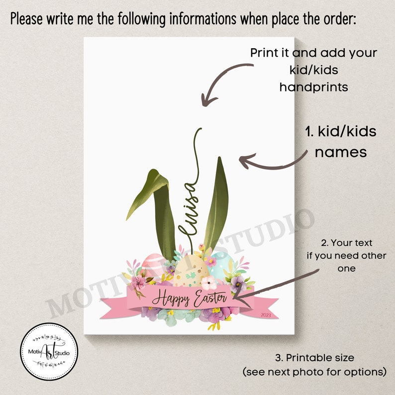 Personalized Easter Handprint Art Gift. Printable Easter Craft for Kids ...