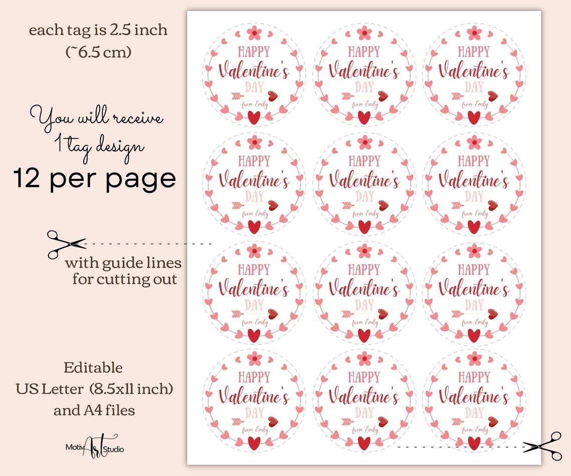 Editable Valentines Gift Tags Template. Printable Valentine - Etsy