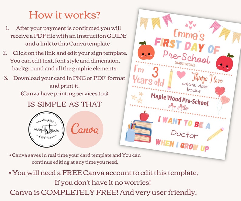 Editable First Day of School Template for Girls. Back to - Etsy