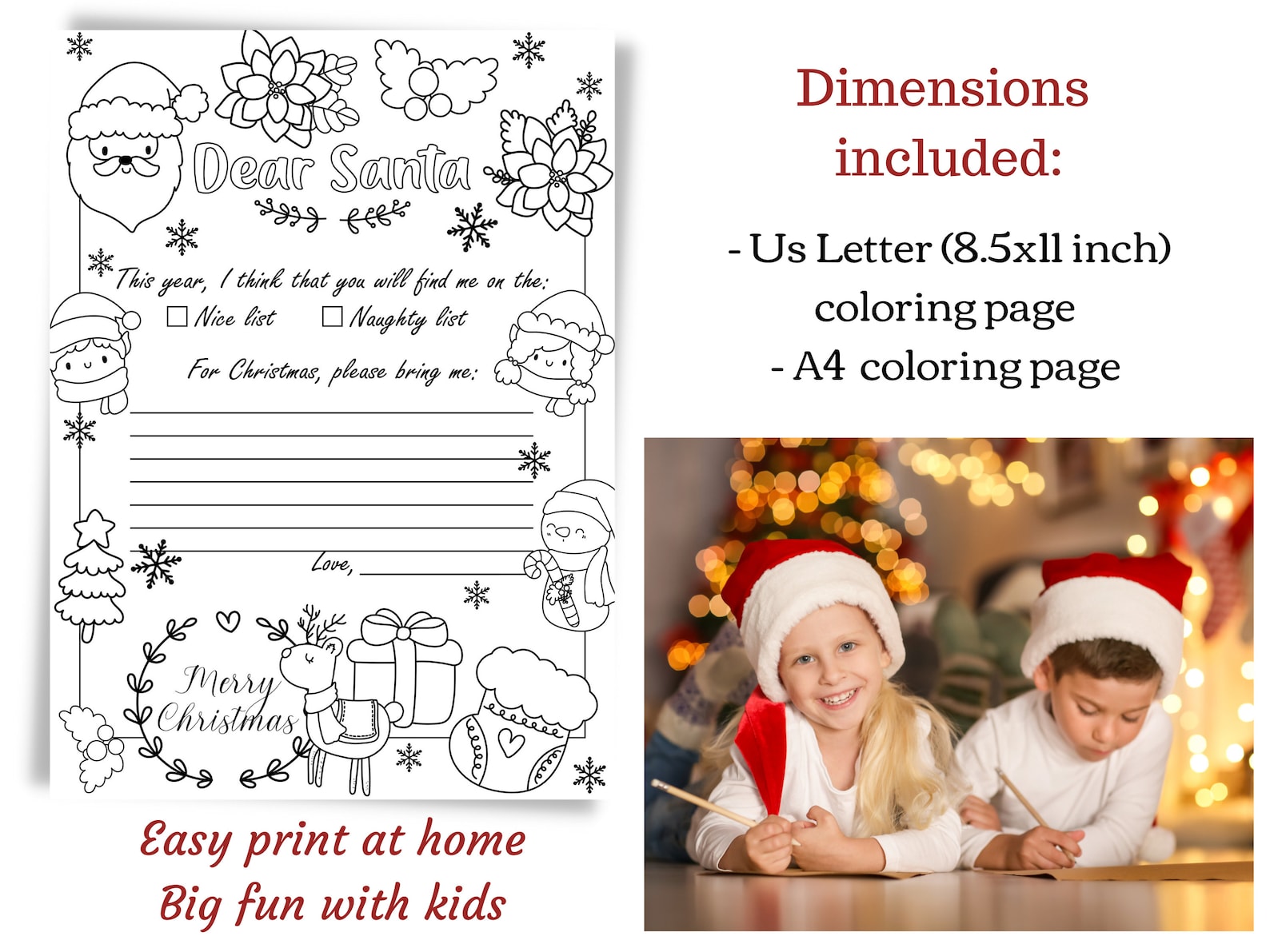 Letter to Santa Coloring Page Instant Download. Printable - Etsy