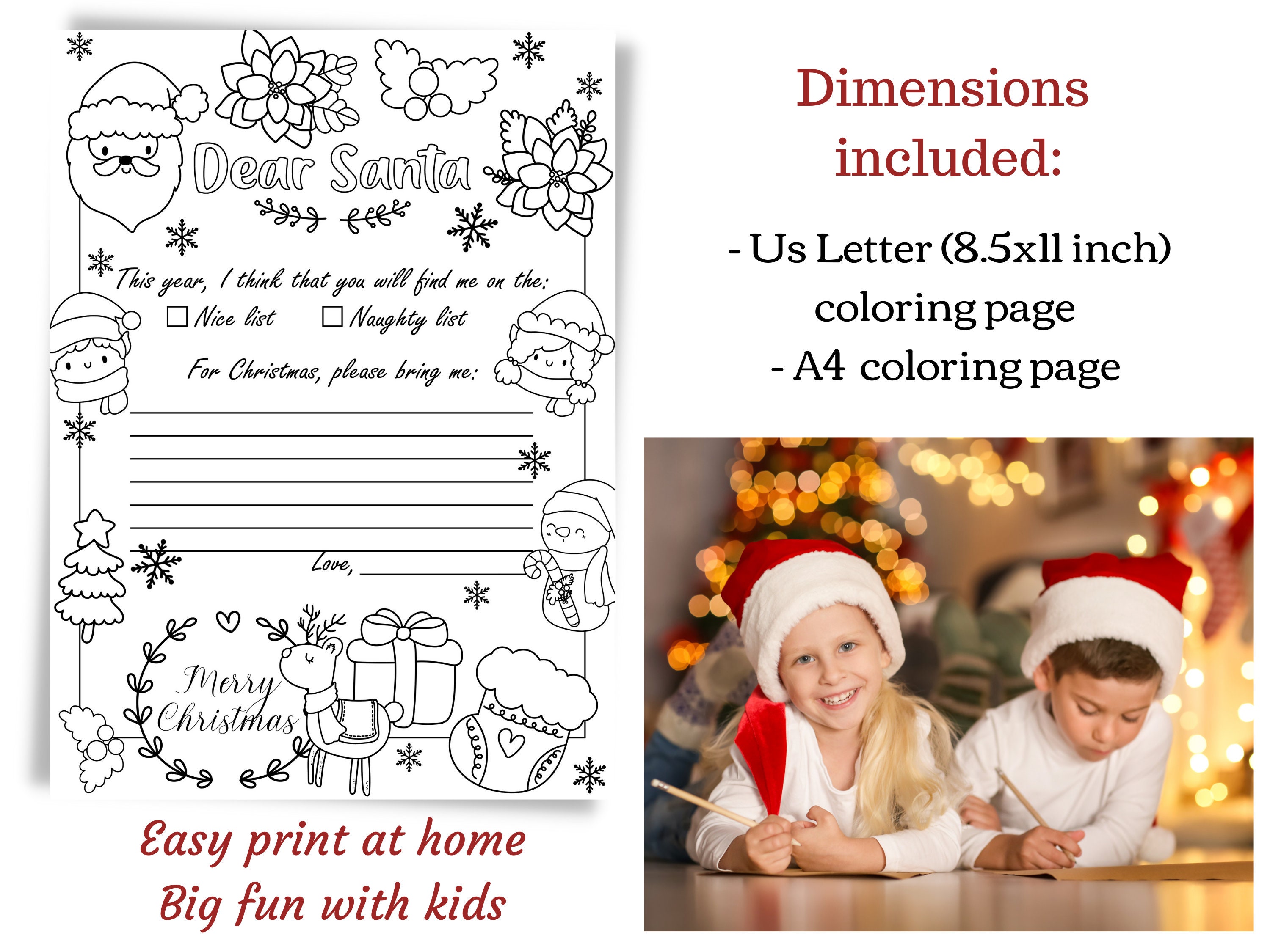 Letter to Santa Coloring Page Instant Download. Printable - Etsy