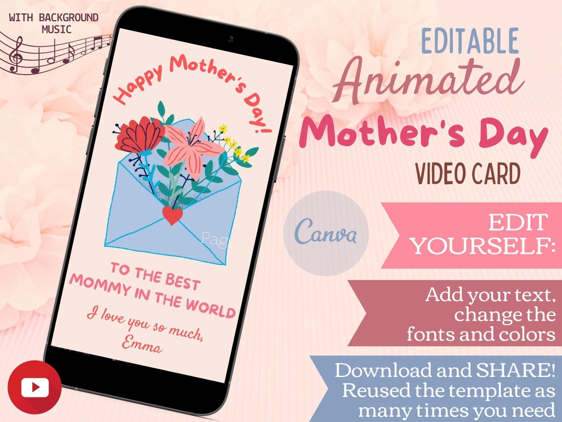 Animated Mother's Day Card Template. Editable Mothers Day - Etsy