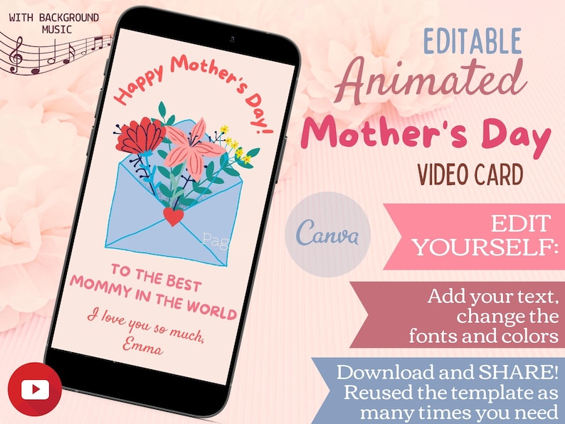 Animated Mother's Day Card Template. Editable Mothers Day | Etsy