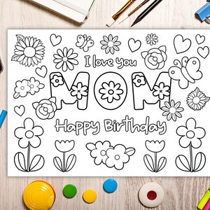 Printable Coloring Birthday Card for Mom. Happy Birthday Mom Printable ...