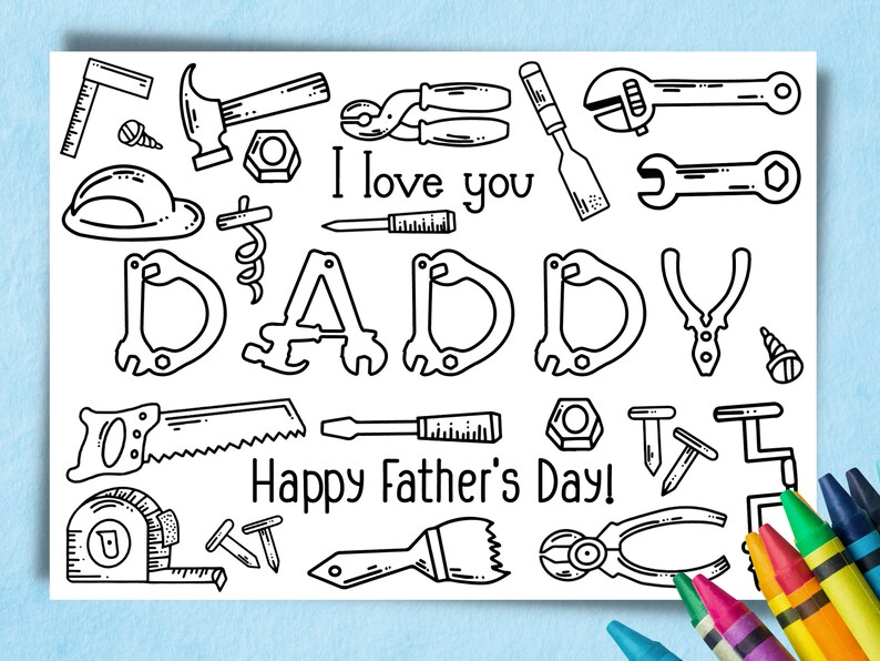 Father's Day Coloring Card: Hand Tools for Dad (digital Download) - Etsy